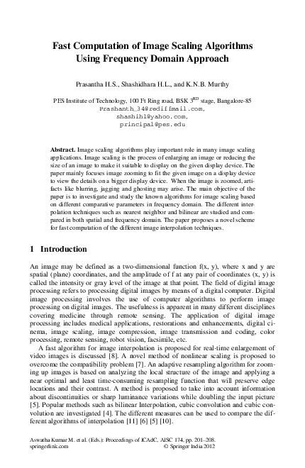 pdf fast computation of image scaling algorithms using frequency domain approach prashantha