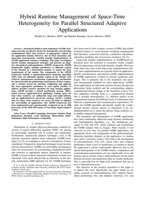 pdf hybrid runtime management of space time heterogeneity for parallel structured adaptive