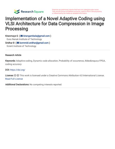 pdf implementation of a novel adaptive coding using vlsi architecture for data compression in