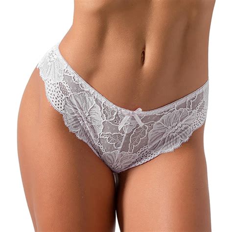 Clzoud Womens Underwear White Lace Custom Letter Logo Low Waist Striped Tangas No Show Bikini