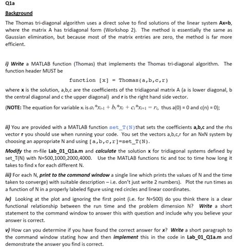 solved q1a the thomas tri diagonal algorithm uses a direct