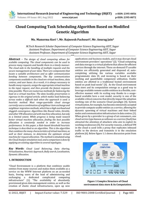 cloud computing task scheduling algorithm based on modified genetic algorithm pdf