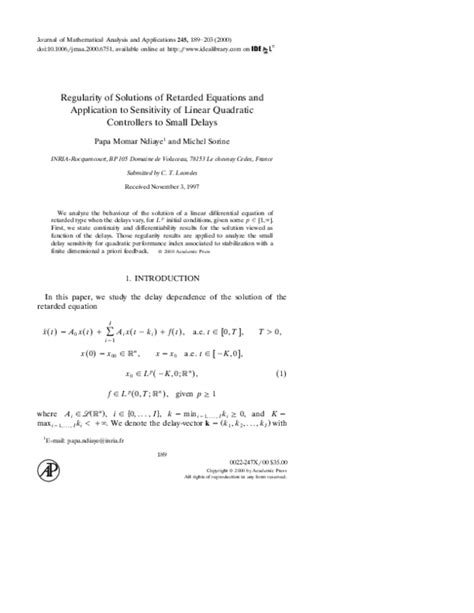 pdf regularity of solutions of retarded equations and application to sensitivity of linear