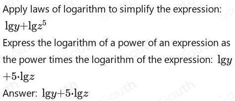 solved use the properties of logarithms to expand log yz 5 each logarithm should involve only