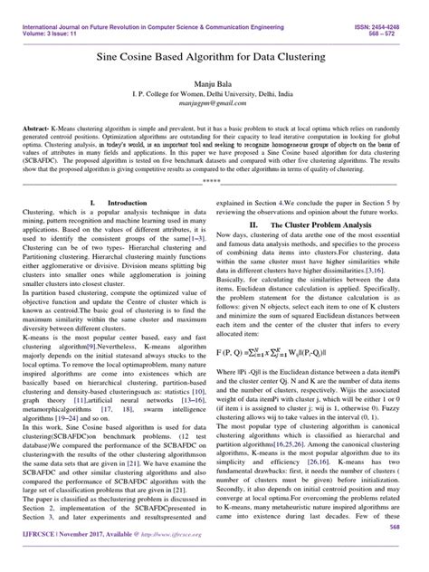 sine cosine based algorithm for data clustering pdf cluster analysis machine learning