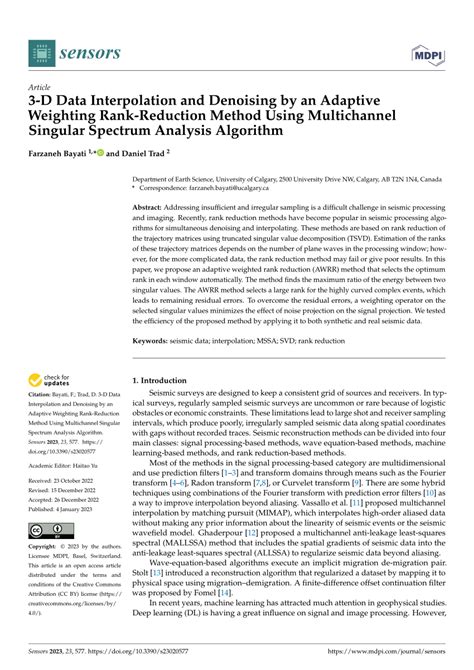 pdf 3 d data interpolation and denoising by an adaptive weighting rank reduction method using
