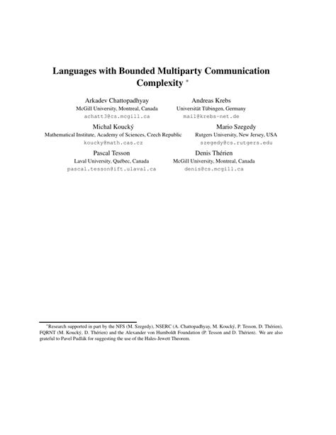 pdf languages with bounded multiparty communication complexity