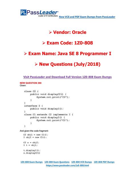 2018 new java se 8 programmer i 1z0 808 dumps with pdf and vce updated question part b by vce