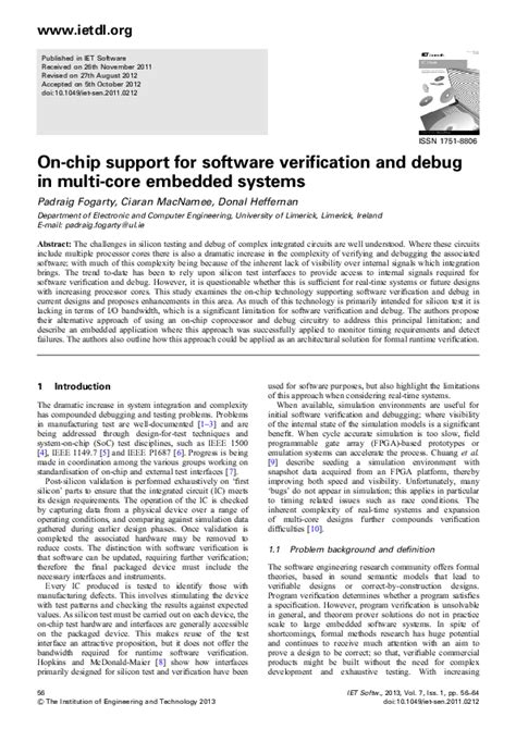 pdf on‐chip support for software verification and debug in multi‐core embedded systems