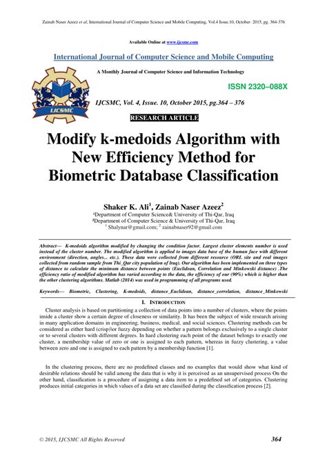 pdf modify k medoids algorithm with new efficiency method for biometric database classification