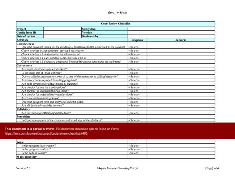 excel template code review checklist excel template xls flevy