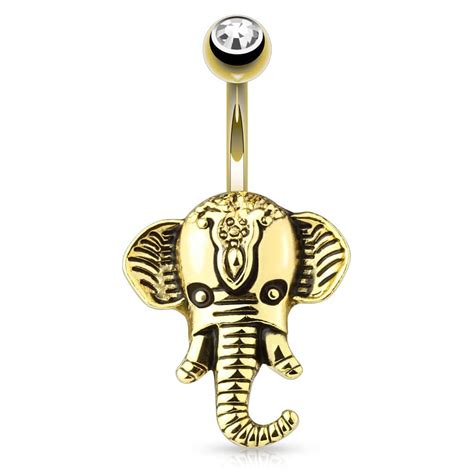 Surgical Steel Gold Plated Vintage Elephant Belly Button Navel Ring Pierced Universe