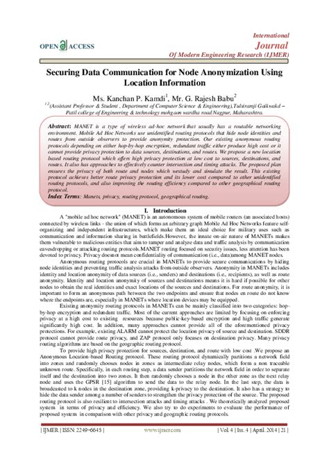 pdf securing data communication for node anonymization using location information ijmer