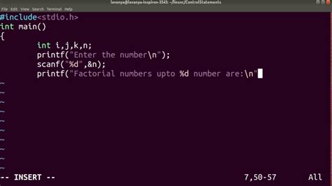 Linux C Program To Find Factorial Numbers Upto N Number Youtube