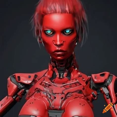 Red Robot Girl In A Volcanic Sci Fi Setting With Long Metal Legs On Craiyon