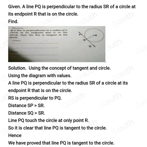 solved theorem if a line is perpendicular to a radius of a circle at its endpoint that is on t
