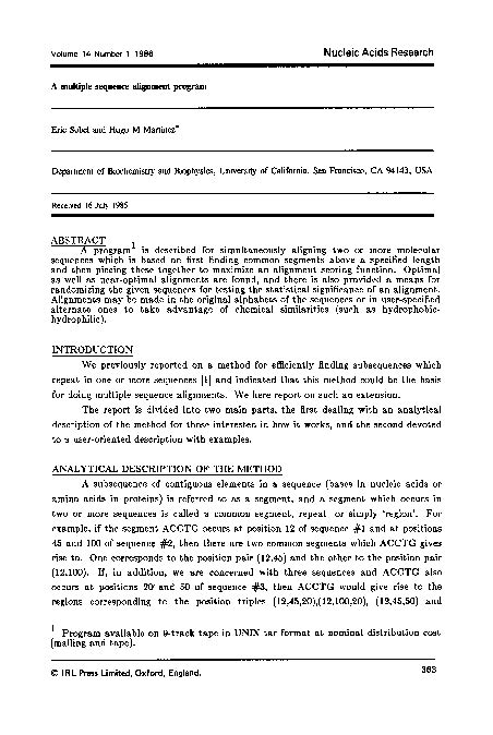 pdf a multiple sequence alignment program hugo martínez