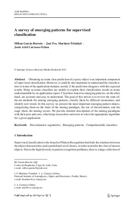 pdf a survey of emerging patterns for supervised classification jesús ariel carrasco ochoa