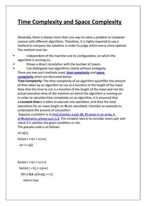 time and space complexity in algorithm analysis time complexity and space complexity generally