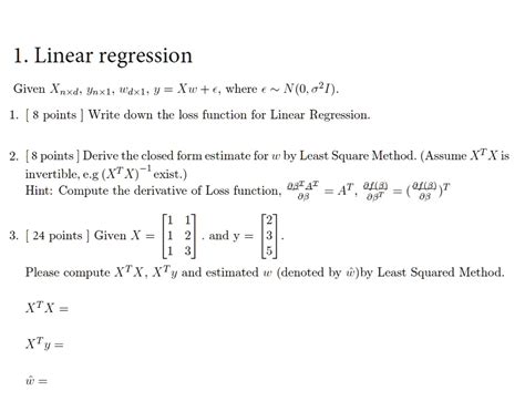 Solved Linear Regression Given Xnxd Ynxl Wdxl Y Tw â‚¬ Where â‚¬ N0021 8 Points