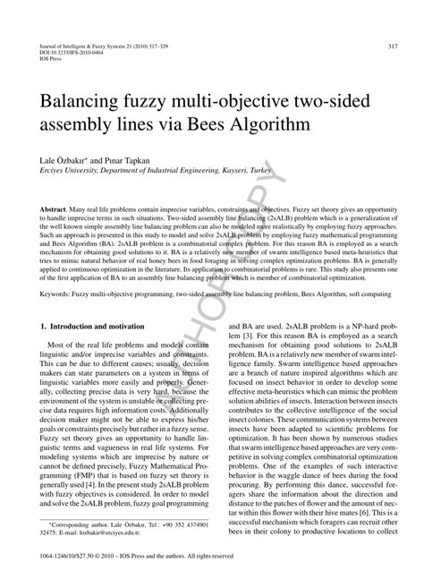 pdf balancing fuzzy multi objective two sided assembly lines via bees algorithm