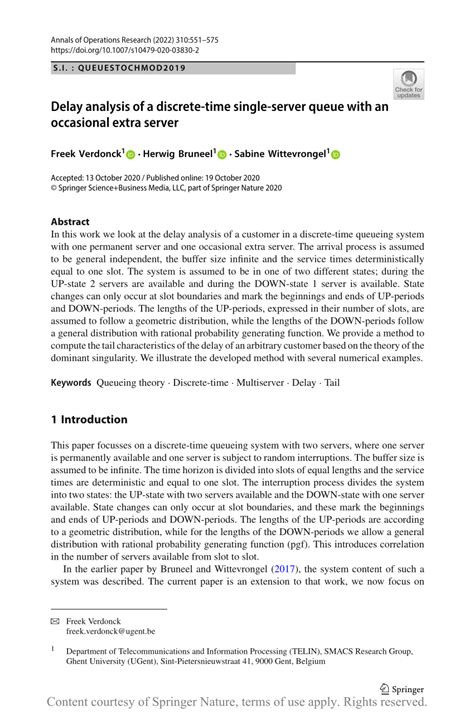 delay analysis of a discrete time single server queue with an occasional extra server request pdf