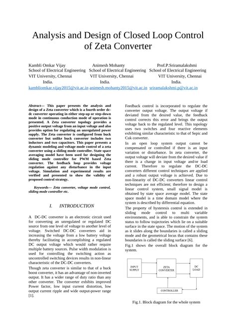 pdf analysis and design of closed loop control of zeta converter using sliding mode controller