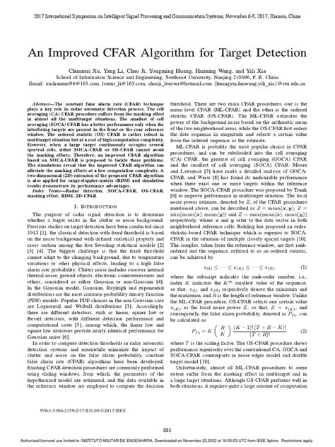 2 an improved cfar algorithm for target detection pdf