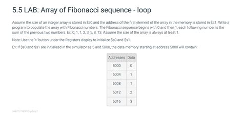 solved 5 5 lab array of fibonacci sequence loop assume
