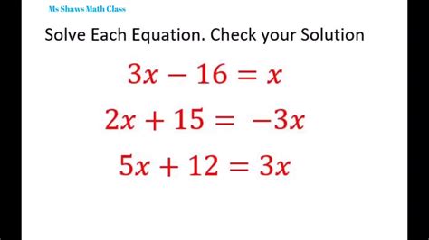 solve each equation check your solution properties of equality youtube