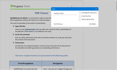 search functionality pdfviewer telerik ui for winui