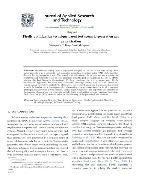 pdf firefly optimization technique based test scenario generation and prioritization
