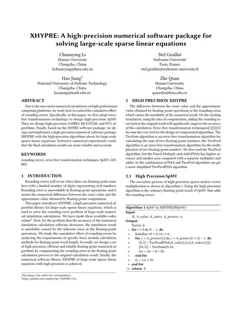 pdf xhypre a high precision numerical software package for solving large scale sparse linear