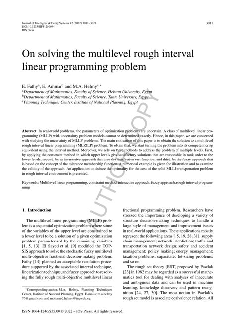 pdf on solving the multilevel rough interval linear programming problem