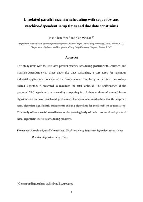pdf unrelated parallel machine scheduling with sequence and machine dependent setup times and