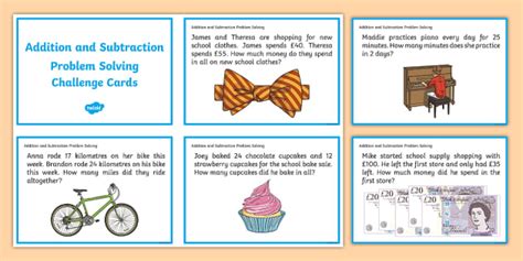addition and subtraction problem solving challenge cards