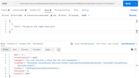 unable to add work item comment using azure devops api stack overflow