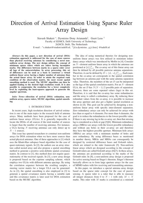 pdf direction of arrival estimation using sparse ruler array design
