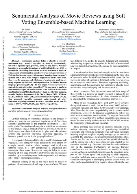 pdf sentimental analysis of movie reviews using soft voting ensemble based machine learning
