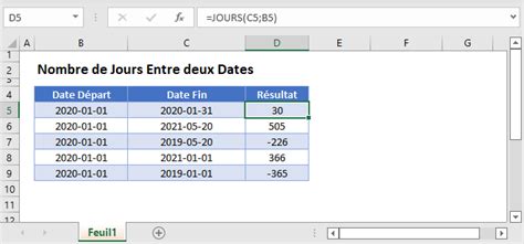 Formule Excel Calcul Nombre De Jours Entre Dates Printable