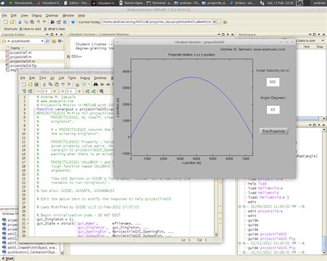 andrew m samuels matlab graphical user interface gui projectile motion