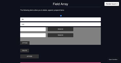 React Hook Form UseFieldArray Template Codesandbox