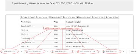 how to export data in excel pdf csv word json xml and text file in mvc application
