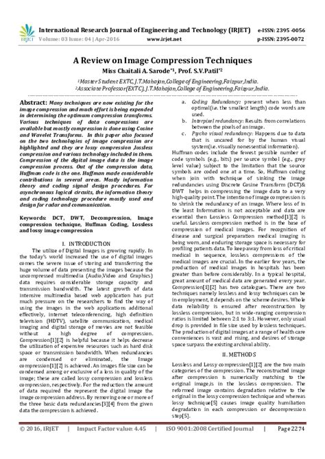 pdf a review on image compression techniques irjet journal