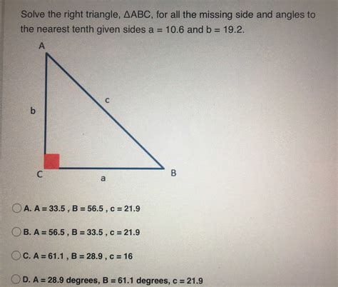 solve the right triangle shown in the figure update
