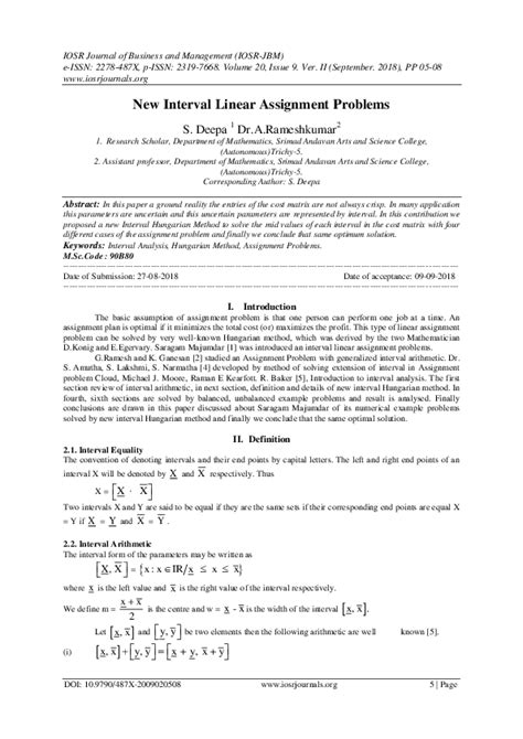 pdf new interval linear assignment problems iosr journals publish within 3 days