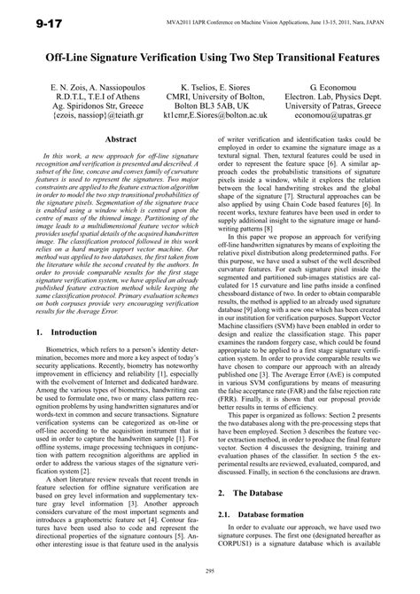 pdf off line signature verification using two step transitional features