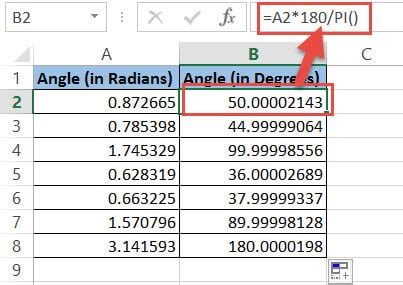 How To Convert Radians To Degrees In Excel Easy Formula