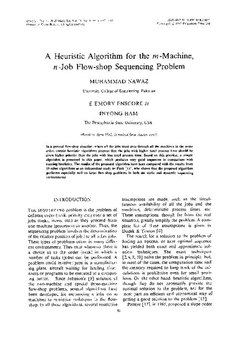 pdf a heuristic algorithm for the m machine n job flow shop sequencing problem muhammad