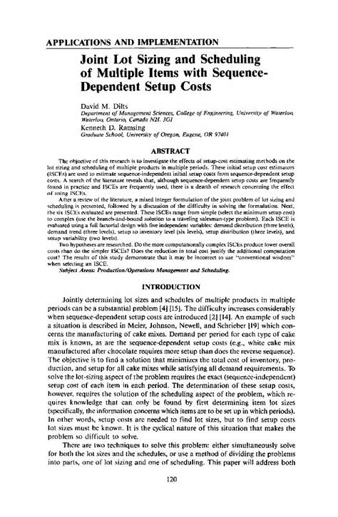 pdf joint lot sizing and scheduling of multiple items with sequence dependent setup costs